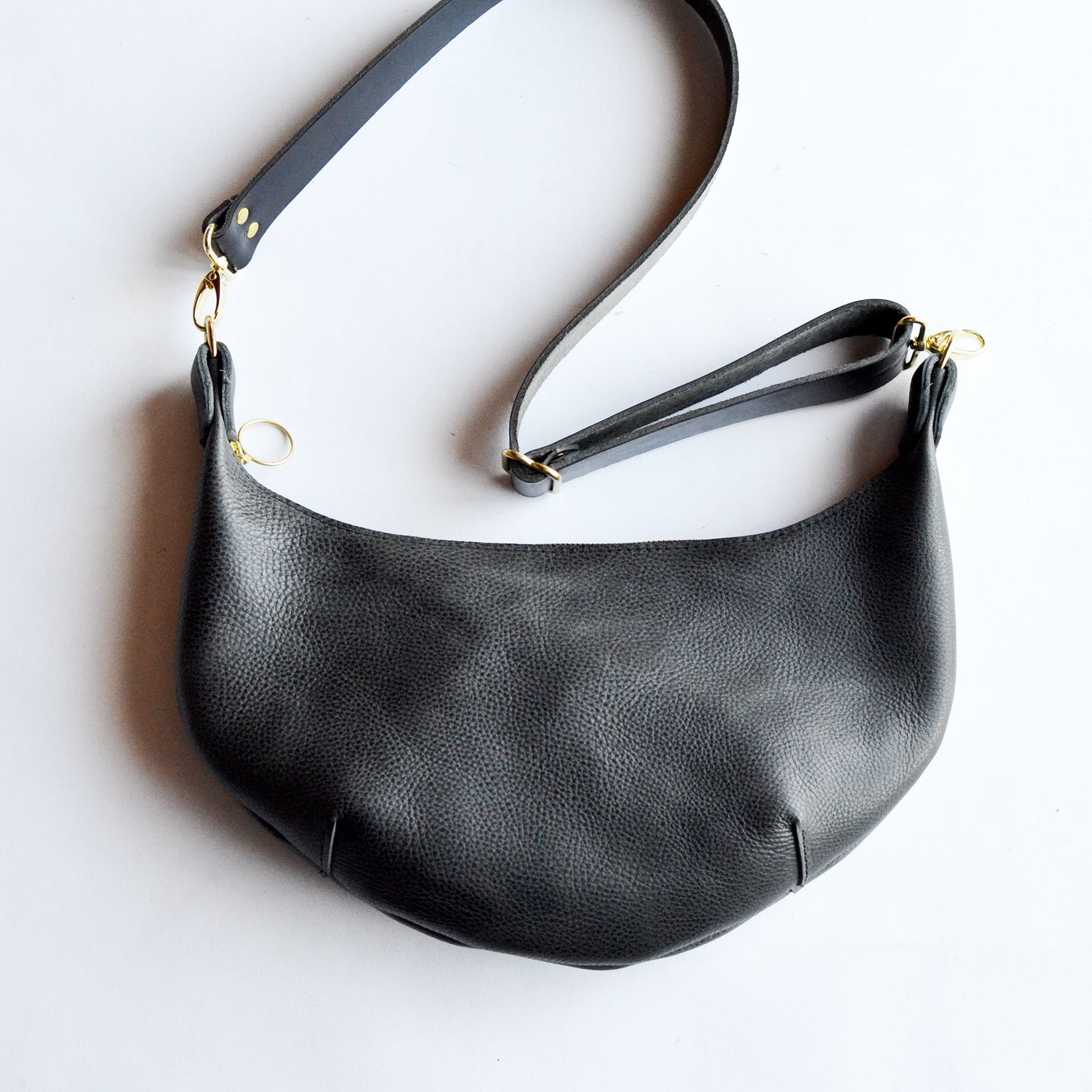 Leather HOBO Crossbody Bag - Black Leather – MOSS BAGS